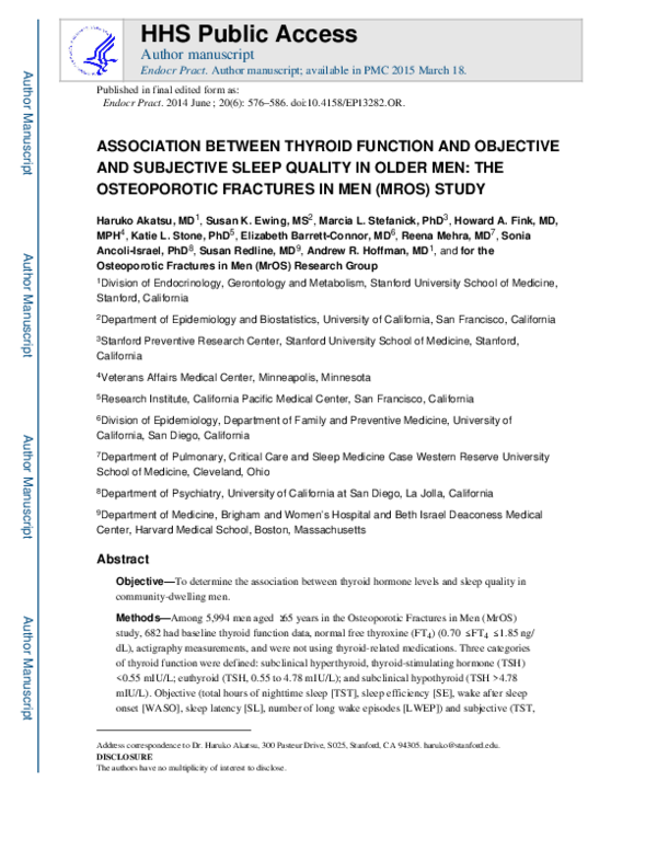 Pdf Association Between Thyroid Function And Objective And Subjective