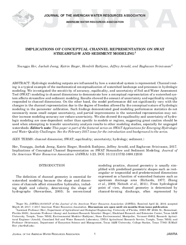(PDF) Implications of Conceptual Channel Representation on SWAT Streamflow and Sediment Modeling
