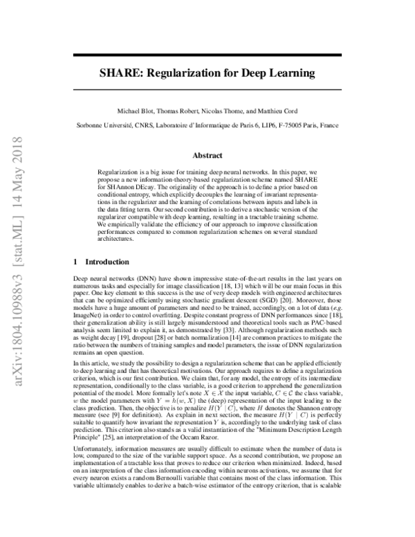 (PDF) SHARE: Regularization for Deep Learning