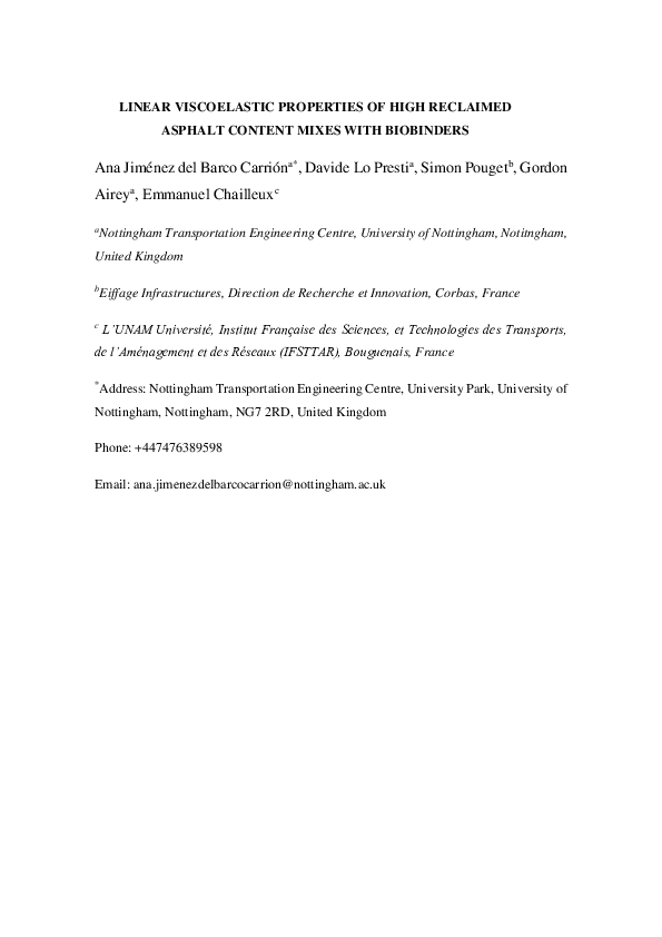 (PDF) Linear viscoelastic properties of high reclaimed asphalt content mixes with biobinders