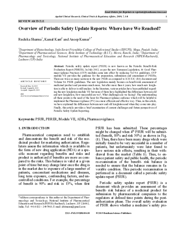 (PDF) Overview of Periodic Safety Update Reports: Where We Reached?