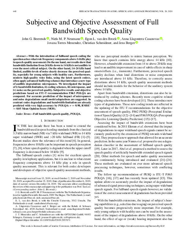 (PDF) Subjective and Objective Assessment of Full Bandwidth Speech Quality | Anna Casanovas ...