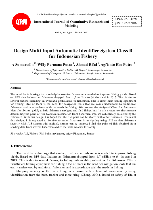 (PDF) Design Multi Input Automatic Identifier System Class B for Indonesian Fishery