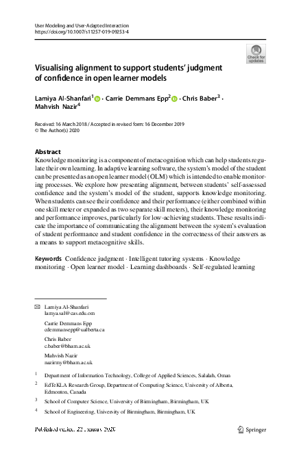 (PDF) Visualising alignment to support students’ judgment of confidence in open learner models