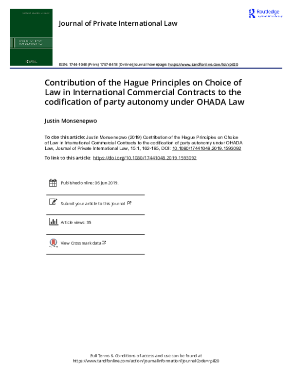 (PDF) Contribution of the Hague Principles on Choice of Law in ...