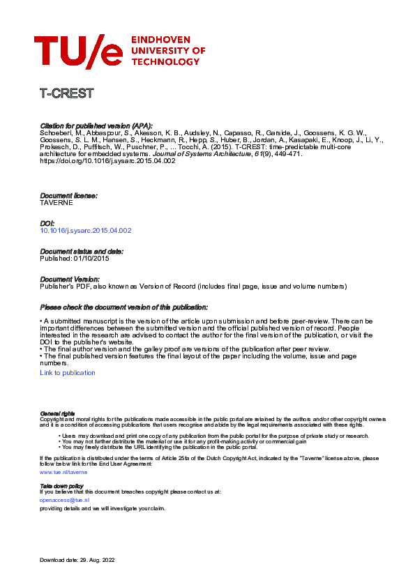(PDF) T-CREST: Time-predictable multi-core architecture for embedded ...