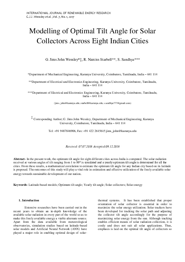 (PDF) Modelling of Optimal Tilt Angle for Solar Collectors Across Eight ...