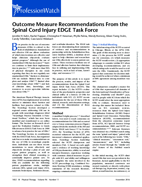 (PDF) Outcome Measure Recommendations from the Spinal Cord Injury EDGE ...