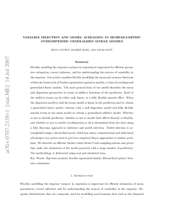 (PDF) Variable Selection and Model Averaging in Semiparametric Overdispersed Generalized Linear ...