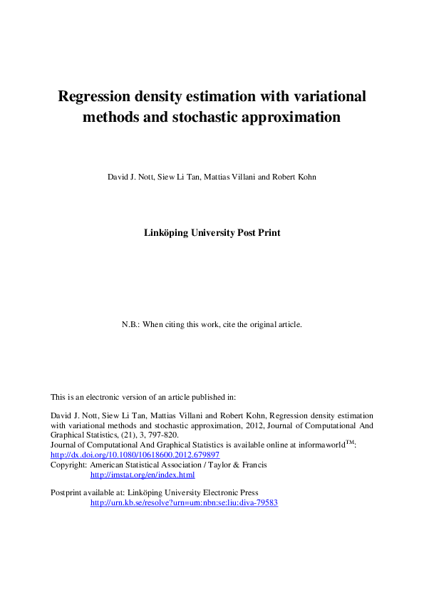 (PDF) Fast Variational Methods for Regression Density (PDF) Fast Variational Methods for Regression Density
