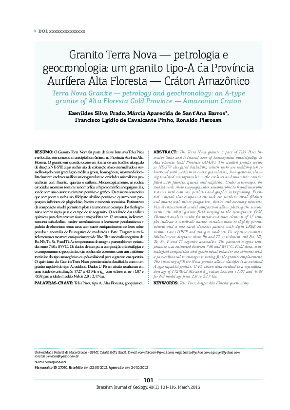 (PDF) Granito Terra Nova - petrologia e geocronologia: um granito tipo-A da Província Aurífera ...