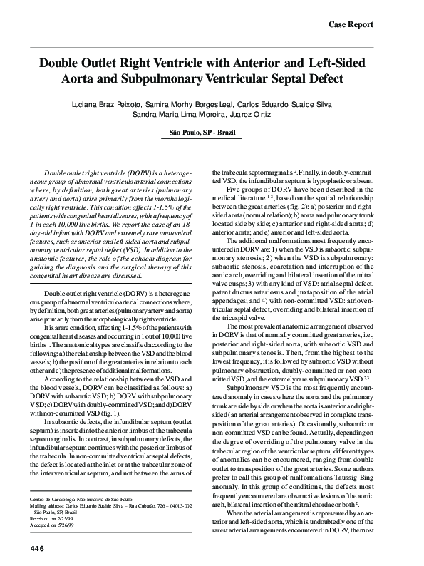 (PDF) Double outlet right ventricle with anterior and left-sided aorta ...