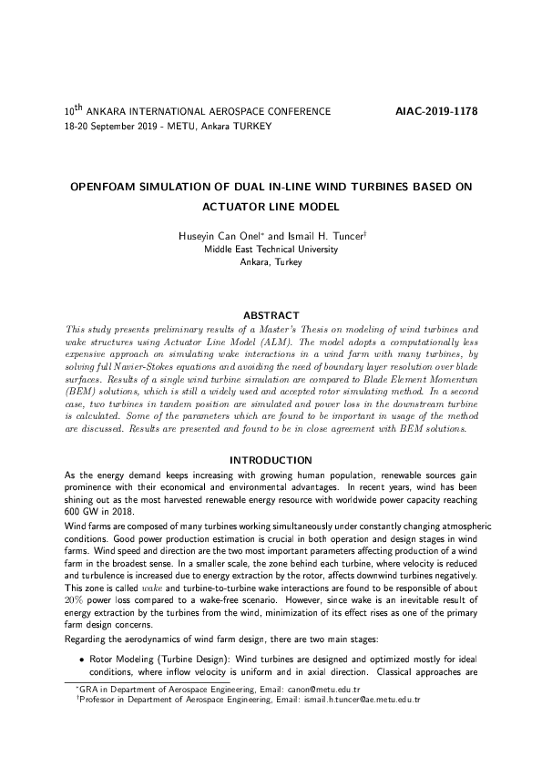 Pdf Openfoam Simulation Of Dual In Line Wind Turbines Based On
