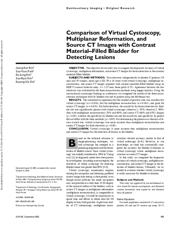 (PDF) Comparison of Virtual Cystoscopy, Multiplanar Reformation, and ...