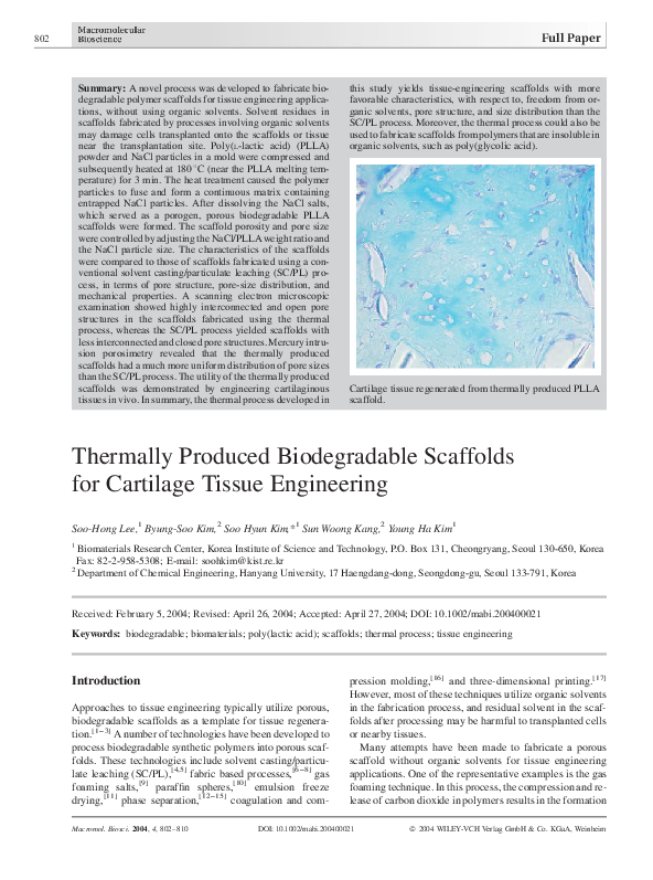 (PDF) Thermally Produced Biodegradable Scaffolds for Cartilage Tissue ...