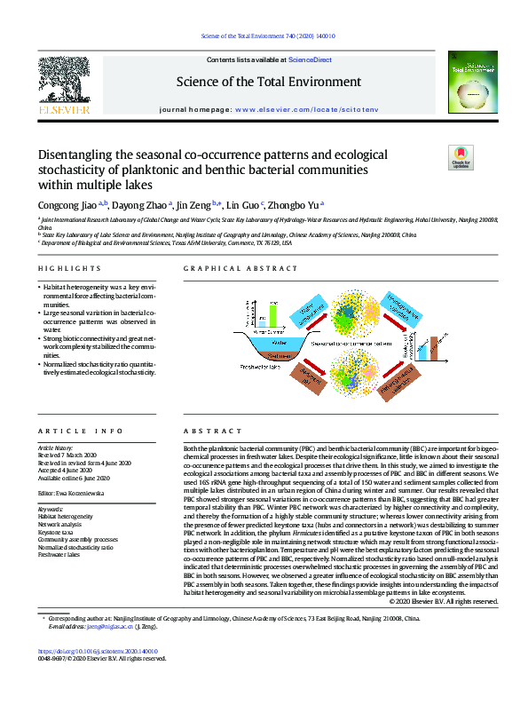 (PDF) Seasonal Patterns and Stochasticity in Lake Bacterial Communities