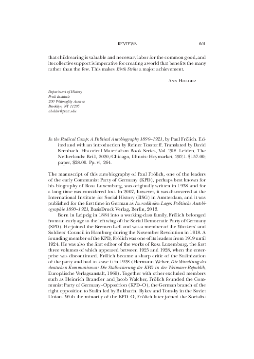 (PDF) Daniel Gaido, Review of Paul Frolich In the Radical Camp: A ...