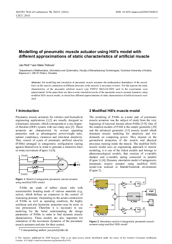 (PDF) Modelling of pneumatic muscle actuator using Hill's model with ...