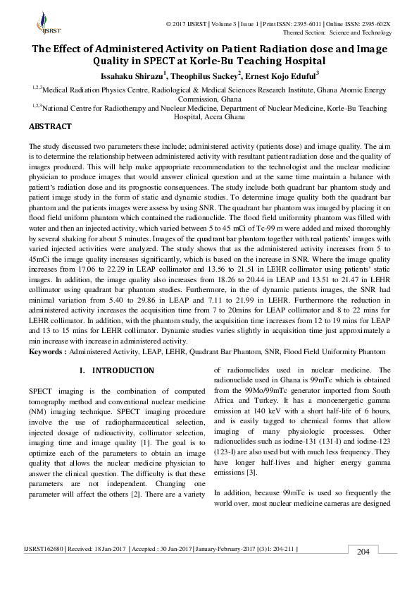 (PDF) IJSRST162680 | The Effect of Administered Activity on Patient Radiation dose and Image ...