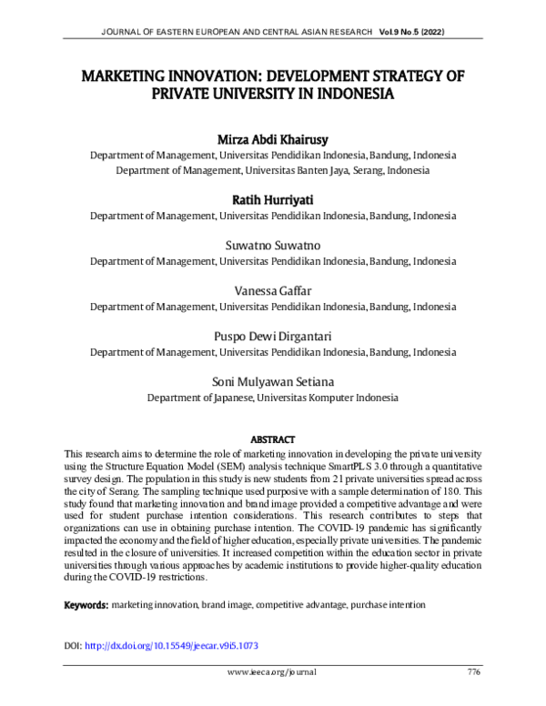 (PDF) Marketing innovation: Development strategy of private university ...