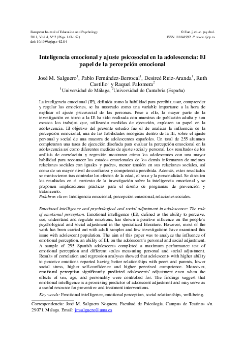 (PDF) Inteligencia emocional y ajuste psicosocial en la adolescencia ...