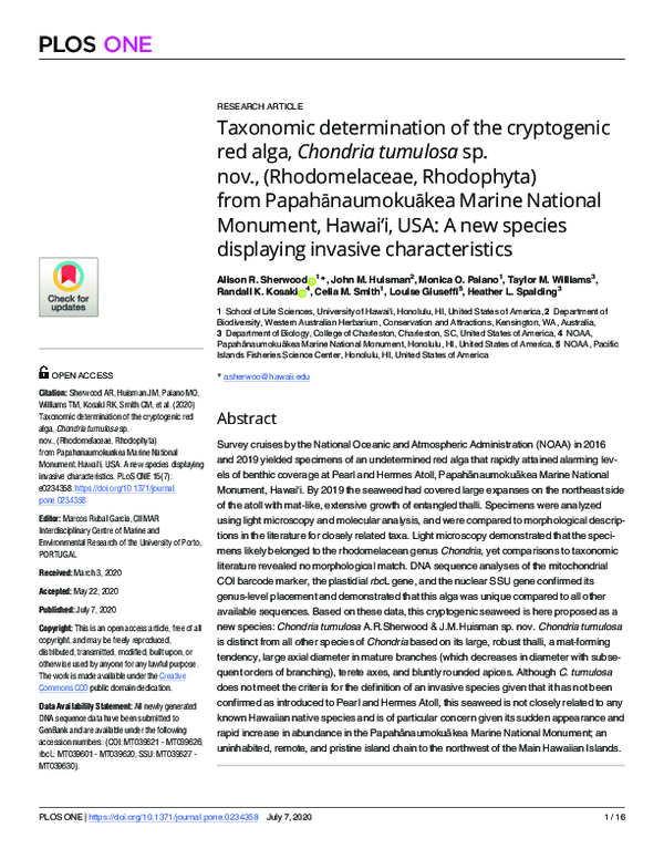 (PDF) Taxonomic determination of the cryptogenic red alga, Chondria ...