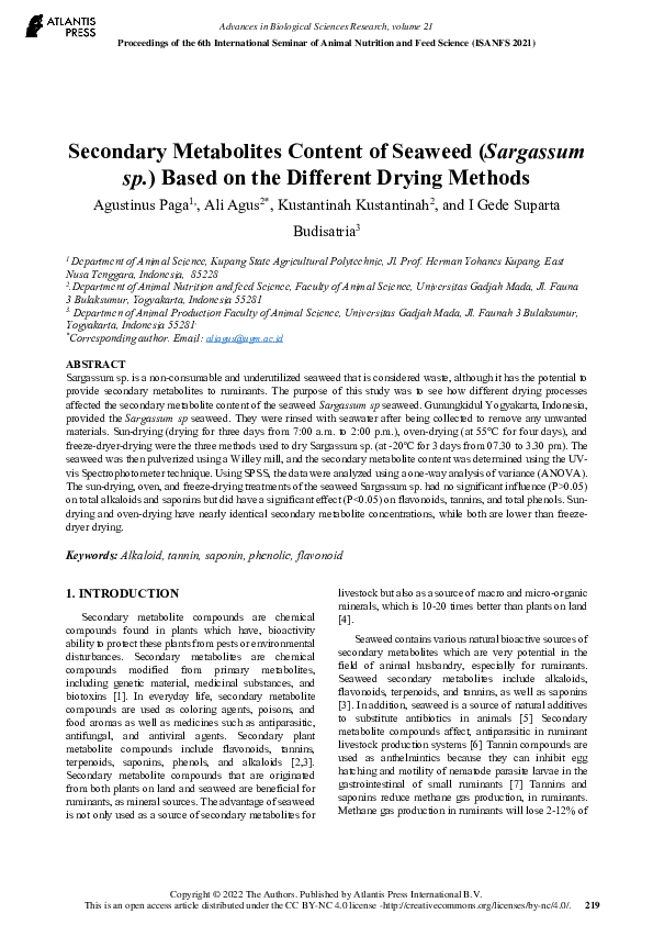 (PDF) Secondary Metabolites Content of Seaweed (Sargassum sp.) Based on ...