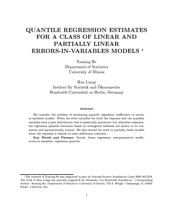 Pdf Quantile Regression Estimates For A Class Of Linear And Partially Linear Errors In