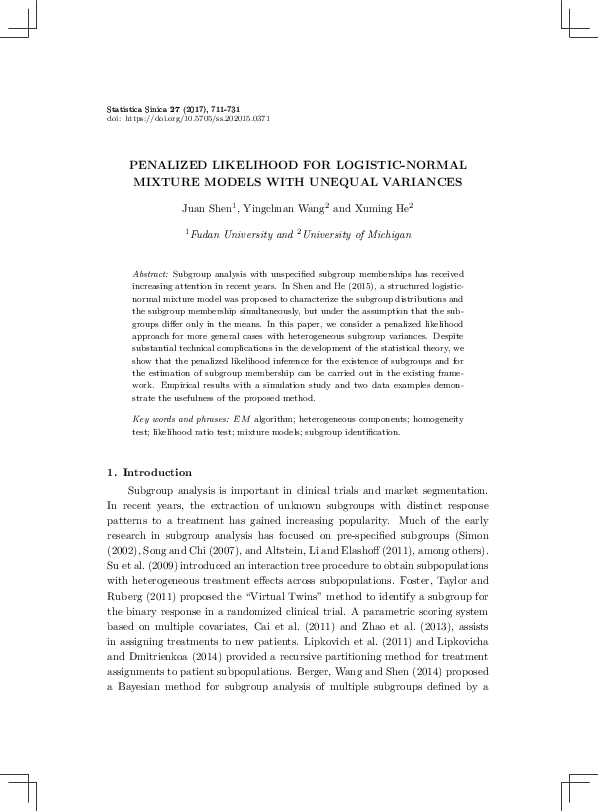 (PDF) Inference for Logistic-Normal Mixtures with Heterogeneous Components