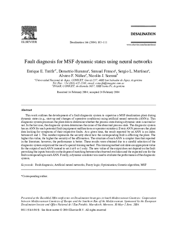 Pdf Fault Diagnosis For Msf Dynamic States Using Neural Networks