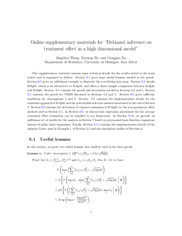 (PDF) Debiased Inference on Treatment Effect in a High-Dimensional Model