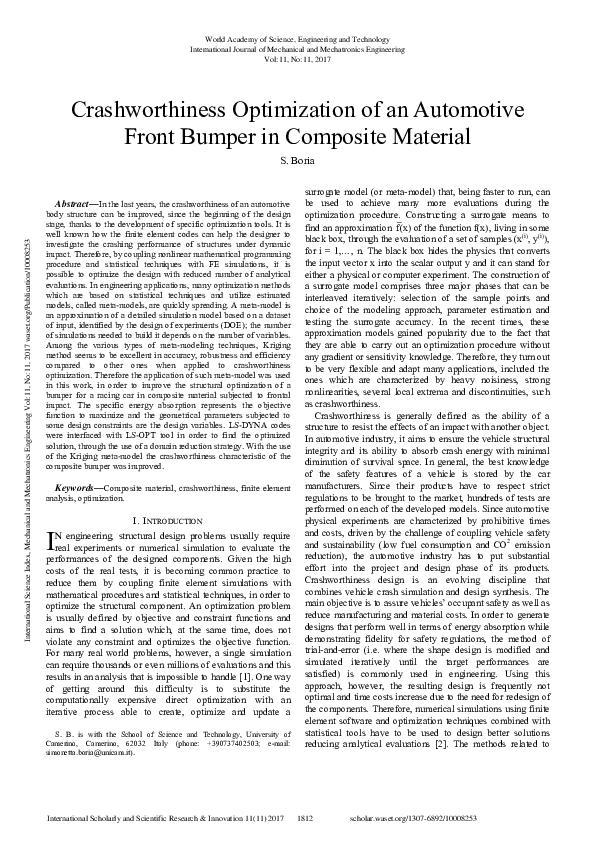 (PDF) Crashworthiness Optimization Of An Automotive Front Bumper In Composite Material