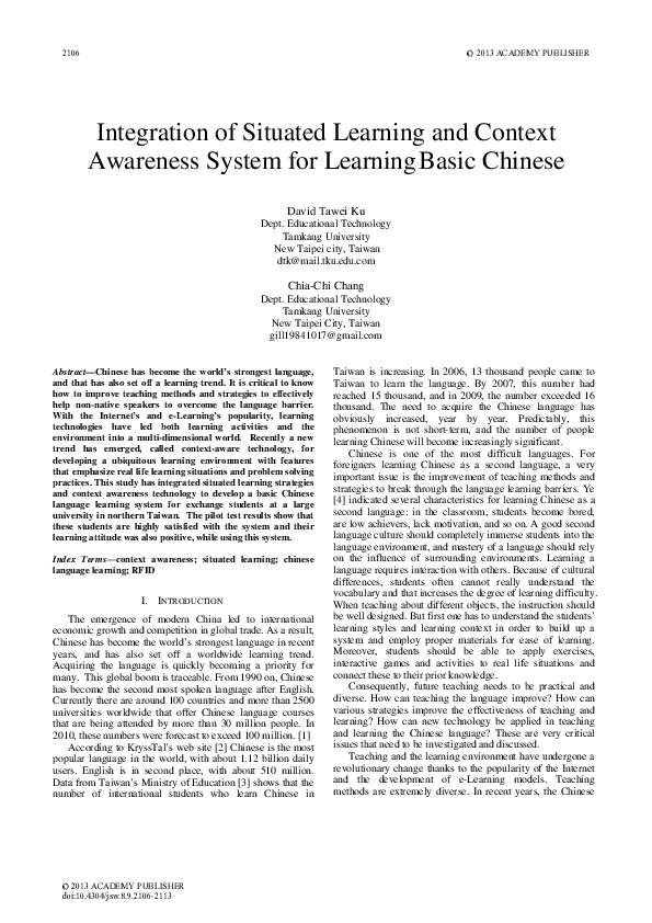 Pdf Integration Of Situated Learning And Context Awareness System For