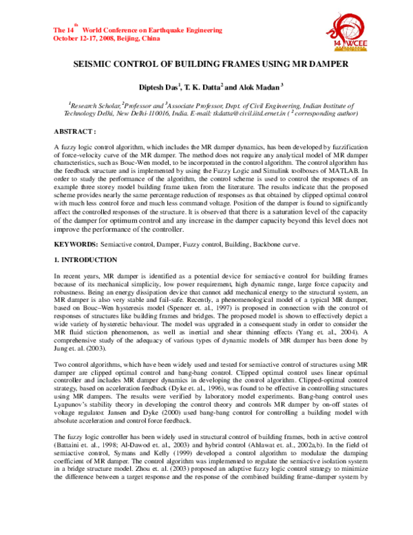(PDF) Seismic Control of Building Frames Using MR Damper