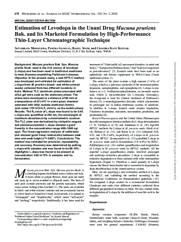 (PDF) Estimation of Levodopa in the Unani Drug Mucuna pruriens Bak. and ...