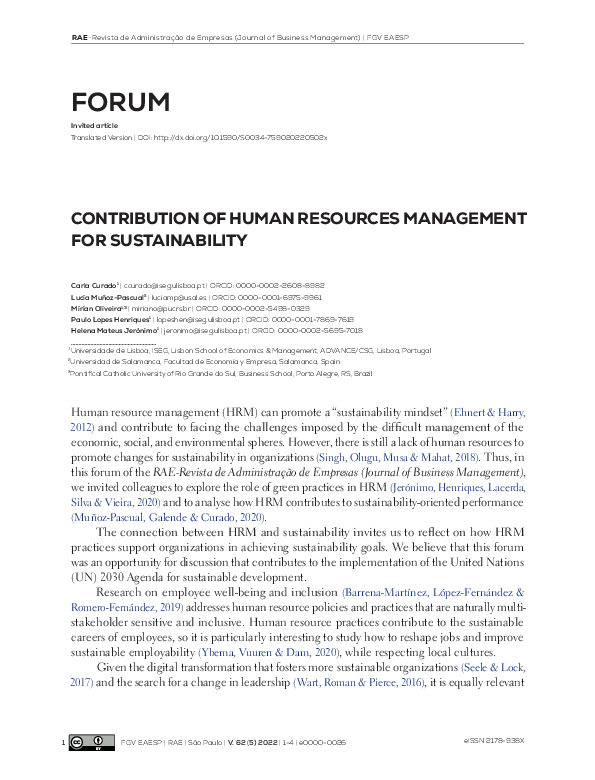 (PDF) Contribution of Human Resources Management for Sustainability