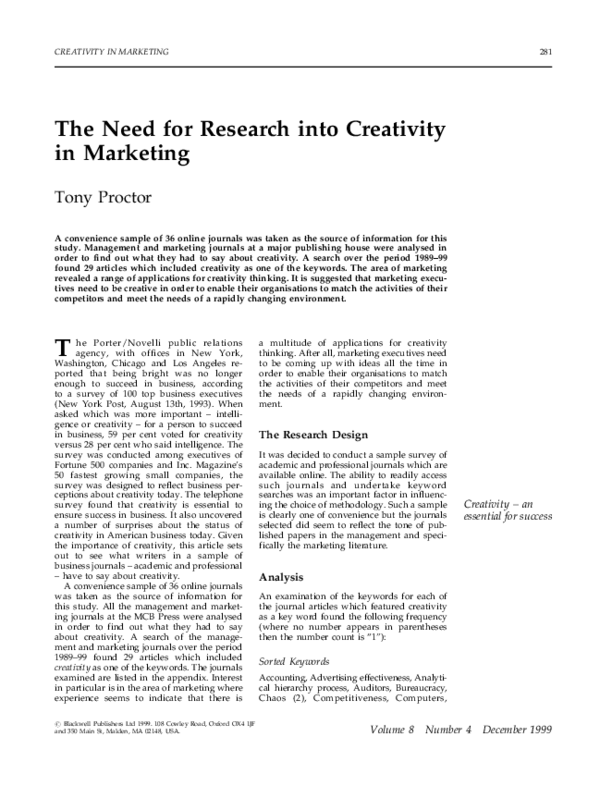 (PDF) The Need for Research into Creativity in Marketing