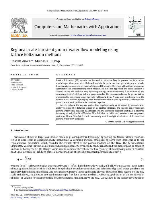 Pdf Regional Scale Transient Groundwater Flow Modeling Using Lattice Boltzmann Methods