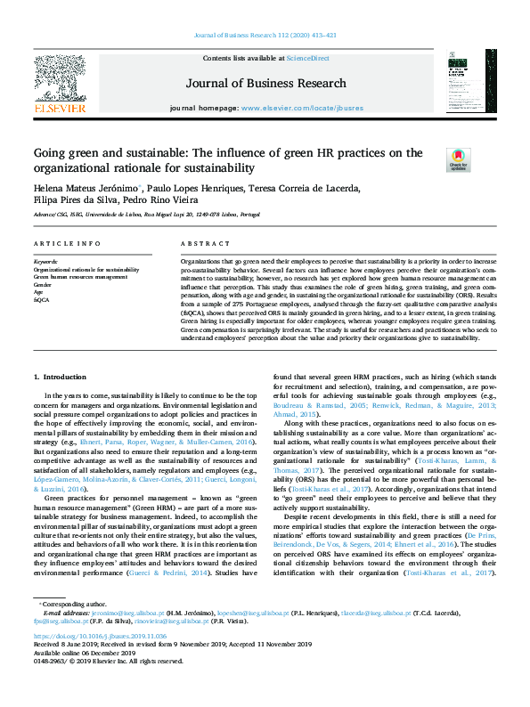 (PDF) Going green and sustainable: The influence of green HR practices ...