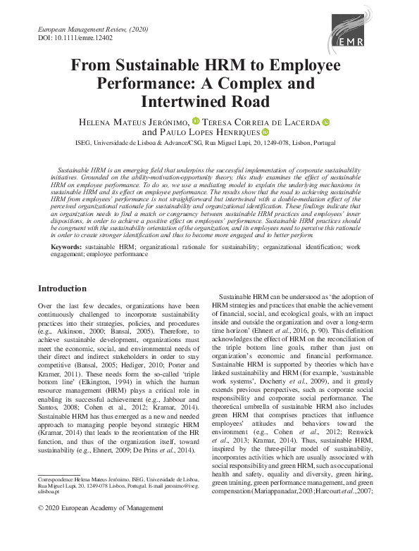 (PDF) From Sustainable HRM to Employee Performance: A Complex and Intertwined Road