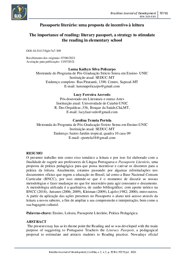 (PDF) Passaporte literário: uma proposta de incentivo à leitura / The ...