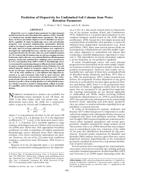 (PDF) Prediction of Dispersivity for Undisturbed Soil Columns from ...