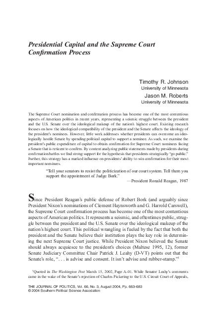 (PDF) Presidential Capital and the Supreme Court Confirmation Process