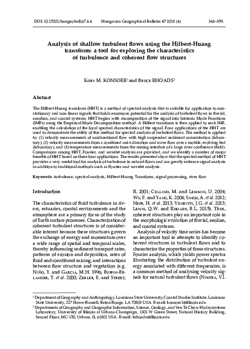 (PDF) Analysis of shallow turbulent flows using the Hilbert-Huang transform: a tool for ...