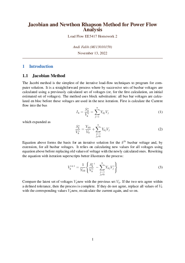 (PDF) Jacobian and Newthon Rhapson Method for Power Flow Analysis