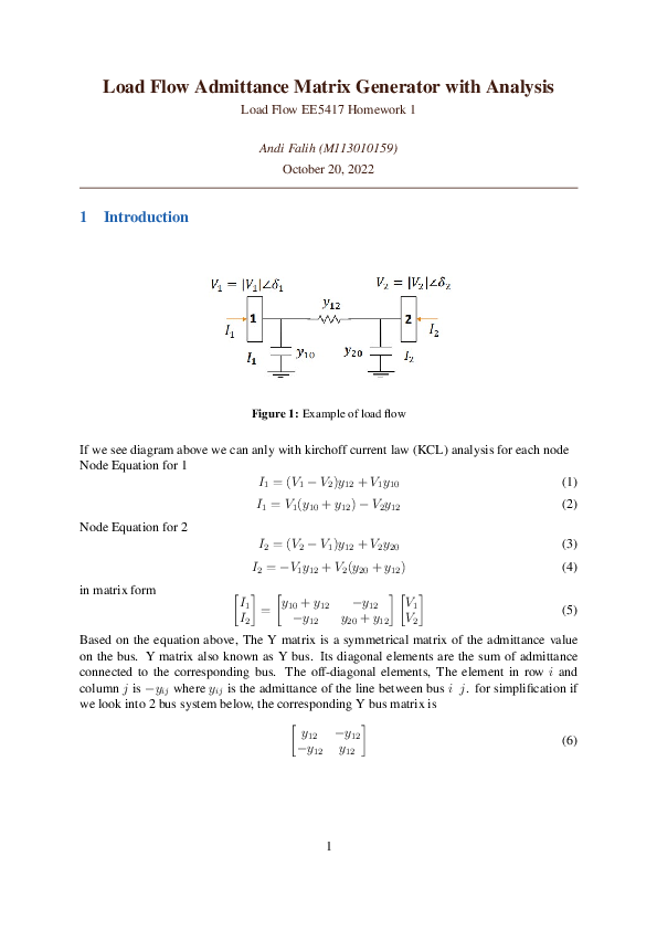 (PDF) Load Flow Admittance Matrix Generator with Analysis