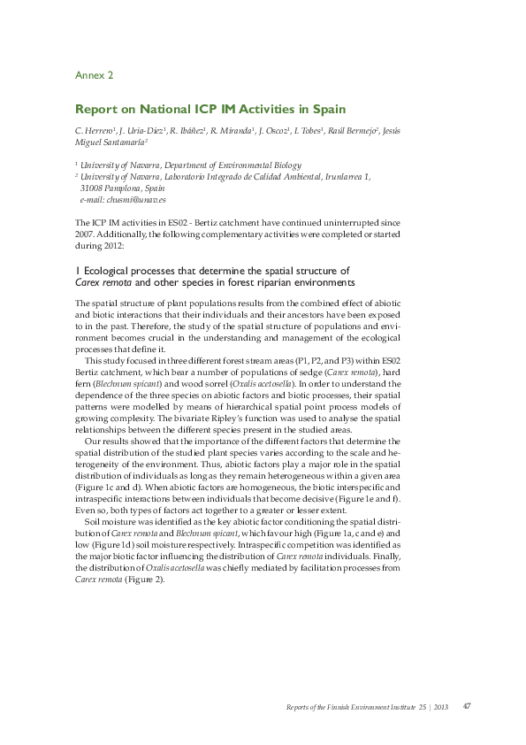 (PDF) Report on national ICP IM activities in Spain