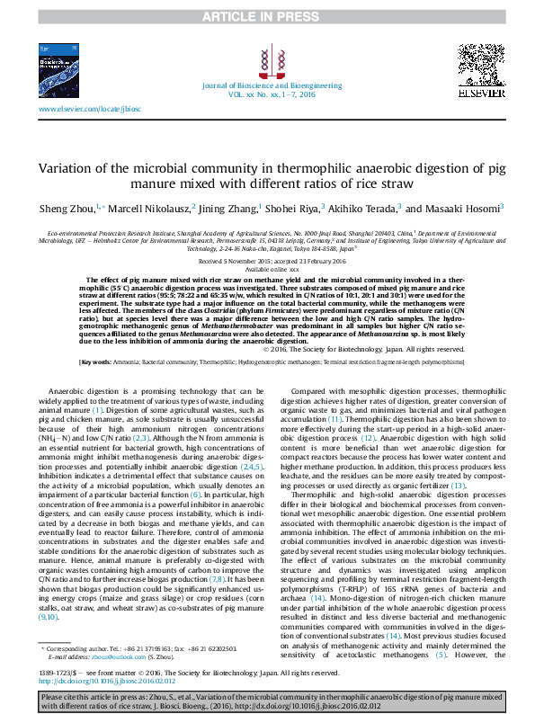 (PDF) Variation of the microbial community in thermophilic anaerobic ...