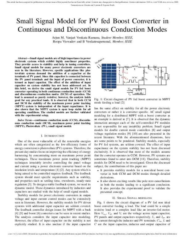 (PDF) Small Signal Model for PV Fed Boost Converter in Continuous and Discontinuous Conduction Modes
