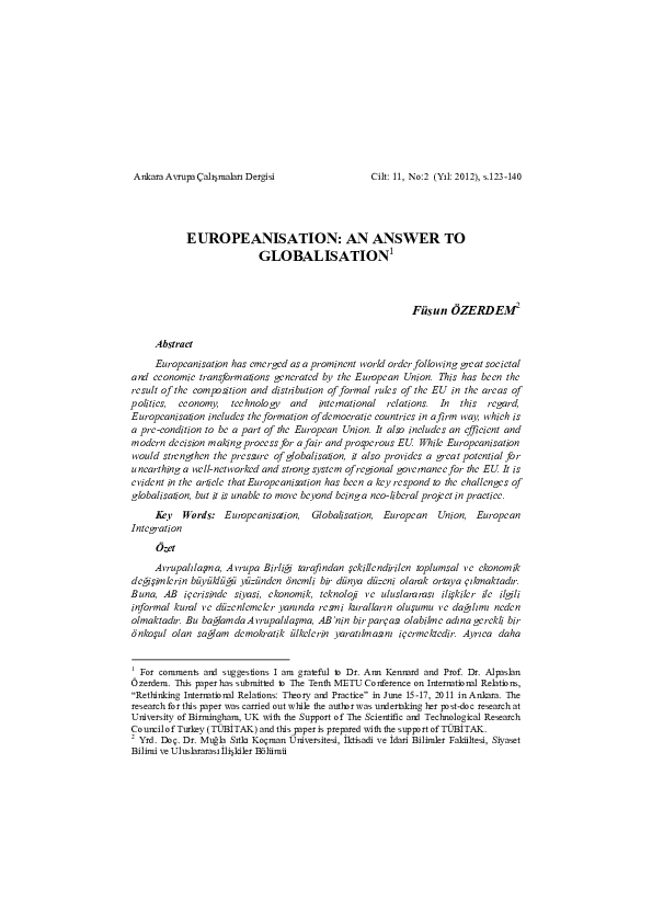 (PDF) Europeanisation: an answer to globalisation